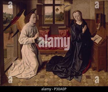 'The Annunciation' by Dieric Bouts is a 15th-century religious painting depicting the angel ...