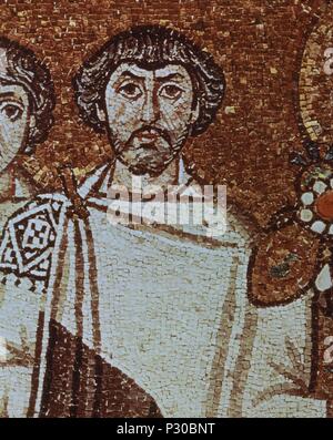 Justinian and his entourage', Mosaic Church of San Vitale in Ravenna ...