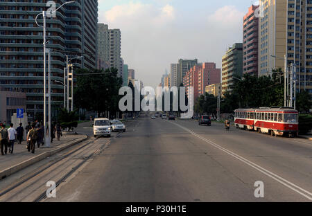 Pyongyang, North Korea, traffic on a street Stock Photo - Alamy