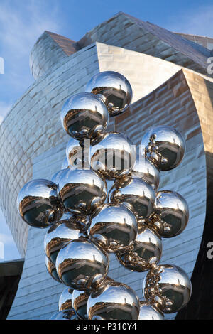 The silver balls statue at the Guggenheim Museum Bilbao Biscay Spain ...