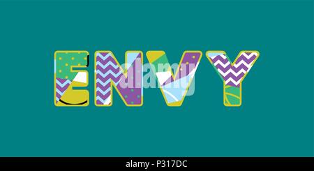 The word ENVY concept written in colorful retro shapes and colors ...
