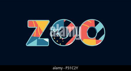 The word ZOO concept written in colorful retro shapes and colors ...