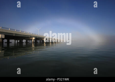Bright fogbow over Bear Cut and the bridge to Key Biscayne, Florida ...