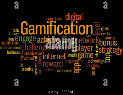 Gamification, word cloud concept on black background Stock Photo - Alamy
