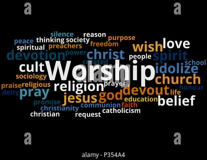 Worship, word cloud concept on black background Stock Photo - Alamy