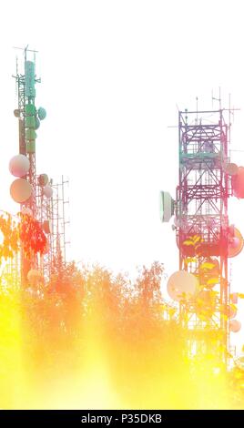 Telecommunication tower Antenna with fire and flames effects Stock ...