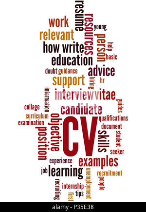 CV, curriculum vitae, word cloud concept on white background Stock ...