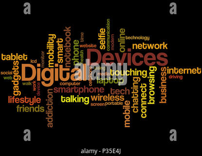 Digital Devices, word cloud concept on white background Stock Photo - Alamy