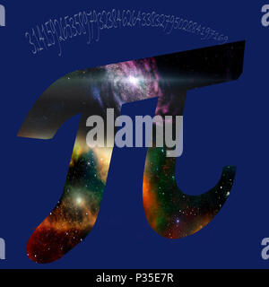 Digitally enhanced image of Greek letter Pi mathematical sign in space ...