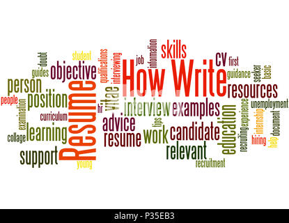 How write resume, word cloud concept on white background Stock Photo ...