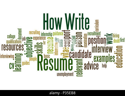 How write resume, word cloud concept on white background Stock Photo ...