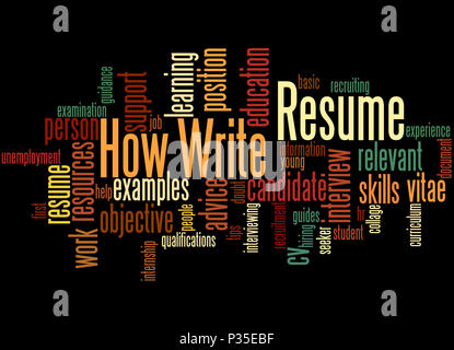 How write resume, word cloud concept on black background Stock Photo ...