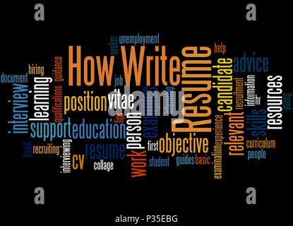 How write resume, word cloud concept on black background Stock Photo ...