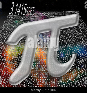 Digitally enhanced image of Greek letter Pi mathematical sign in space ...
