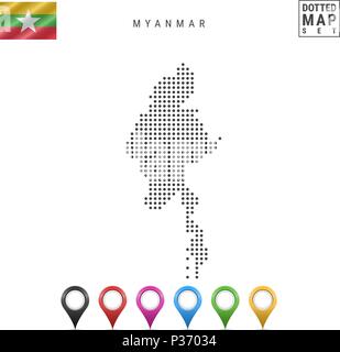 Stylized outline map of Burma with national flag icon. Flag color map of Burma vector ...