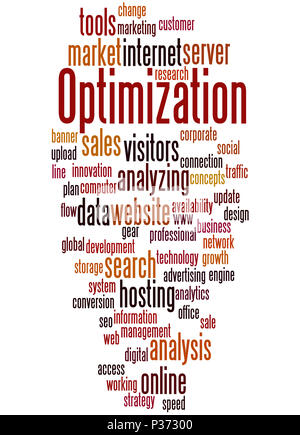 Optimization, word cloud concept on white background Stock Photo - Alamy
