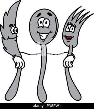 Illustration of Isolated Fork and Spoon Cartoon Drawing. Vector EPS 8 Stock Vector Image & Art ...