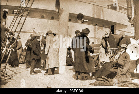 A 1912 photograph showing the RMS CARPATHIA soon after rescuing ...