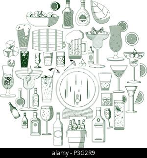 circle liquor bottles and glass alcohol beverages Stock Vector Image ...