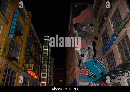Night time at Neon Side Gallery - courtyard between ul. Ruska and ul ...