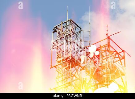 Telecommunication tower Antenna with fire and flames effects Stock ...