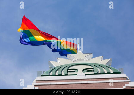 Seattle, Washington: Starbucks marks LGBTQ Pride month with the raising ...