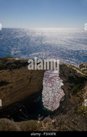 The spectacular Tripitos Arch on the rugged SW coast of Paxos, Greece ...
