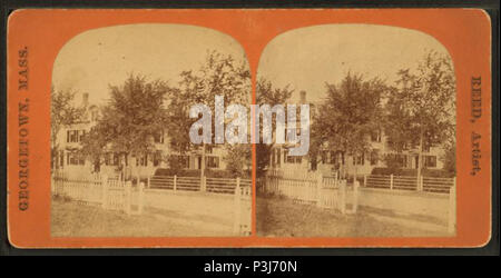 View of residence with white fence, by S. C. Reed Stock Photo - Alamy
