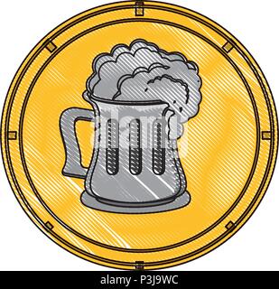 coin with beer mug icon over white background, vector illustration ...