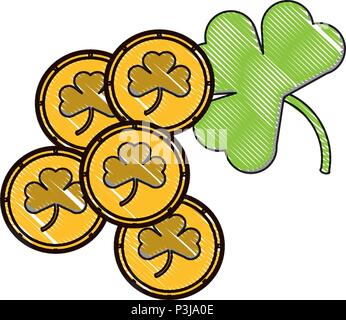 clover and coins with clovers icon over white background, vector ...