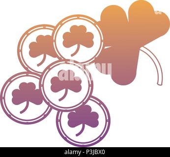 clover and coins with clovers icon over white background, vector ...