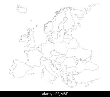 Map of Europe with country borders isolate on white background Stock ...