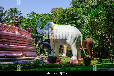 Bangkok, Thailand - Apr 22, 2017. Elephant statues at Erawan Temple in ...