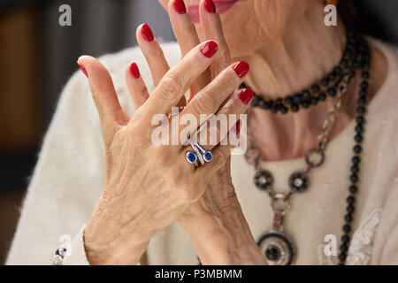Senior manicured hands with jewelry. Old aristocratic woman hands with ...