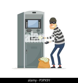 ATM machine with people cartoon character illustration Stock Vector ...
