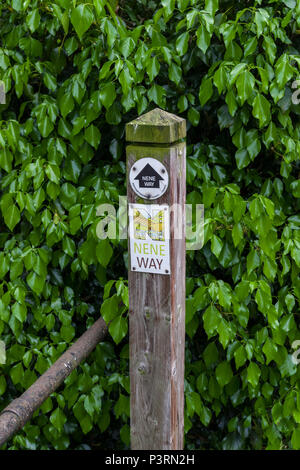 Footpath sign on the Nene Way long distance footpath, in Wadenhoe Stock ...