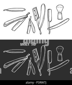 Barber pole, hair comb, straight razor and scissor. Barber Shop, Hair ...