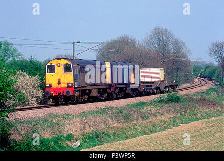 A pair of DRS class 20 locomotives working a rail head treatment train ...