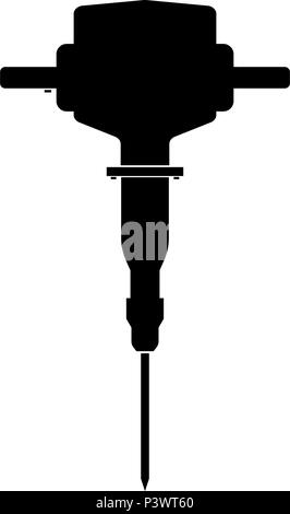 Jackhammer or pneumatic drill tool black silhouette with pieces of rock ...