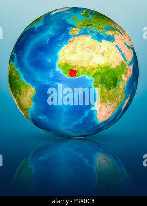 Ivory Coast highlighted on blue 3D model of political globe with transparent oceans. 3D ...