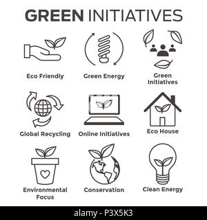 Environmental concerns icon set with lightbulb, hand holding leaf ...