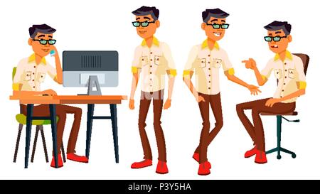Office Worker Vector. Korean, Thai, Vietnamese. Face Emotions, Various ...