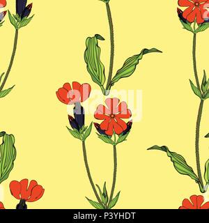 Seamless pattern with red campion flowers Stock Vector Image & Art - Alamy