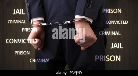 Jail convicted prison criminal labels with close handcuffed man Stock ...