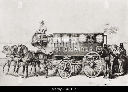 Paris Omnibus, 19th century. Illustration of a horse-drawn carriage ...