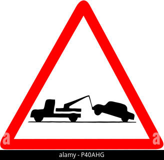 Tow truck pulling car red circular road sign prohibition illustration ...
