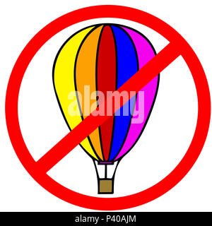 Hot air balloon caution red triangular road warning sign isolated on ...