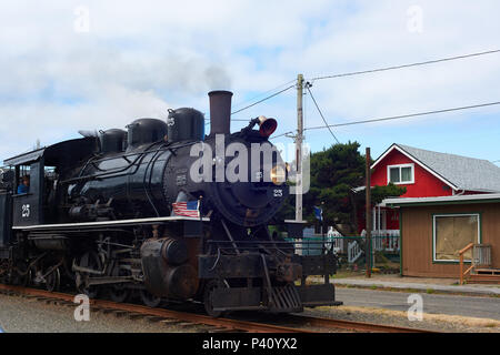 ROCKAWAY BEACH, OREGON-JUNE 15, 2018: The old steam locomotive operated ...