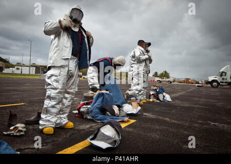 Aircraft rescue firefighter’s suit up in full proximity gear during ...