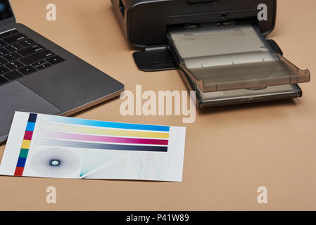Calibration of home printer. Printer print color test paper Stock Photo ...